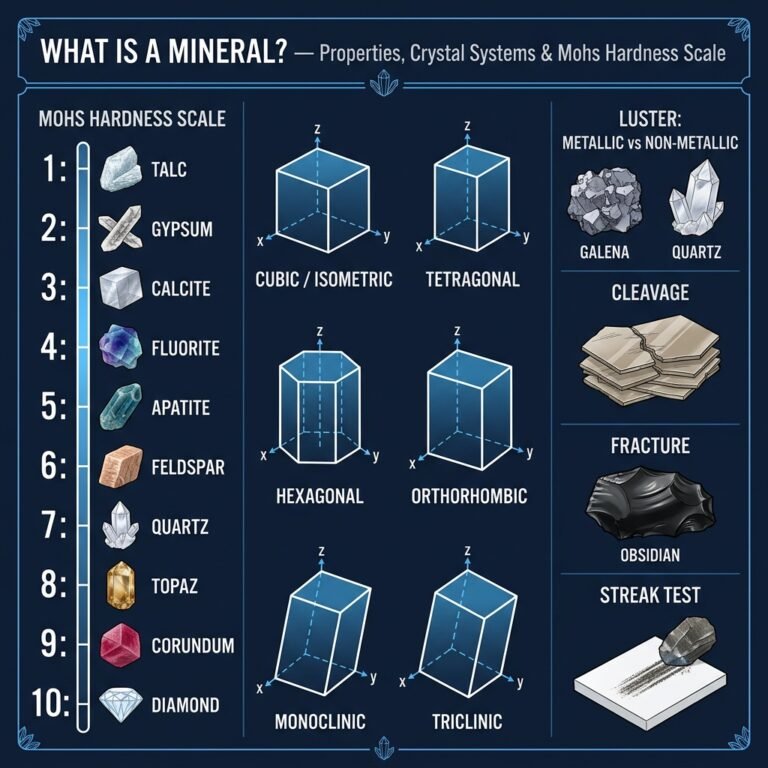 What is a Mineral? — 7 Properties, Mohs Hardness Scale 1-10, Crystal ...